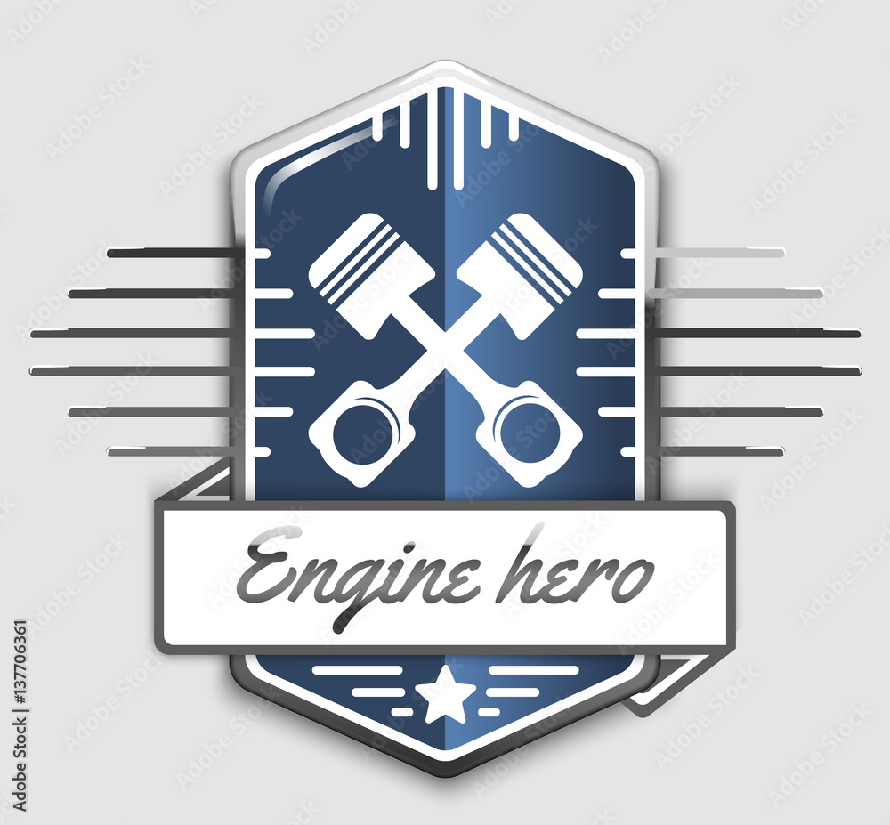 vector logo of car customizing club with crossed pistons, ribbon and ...
