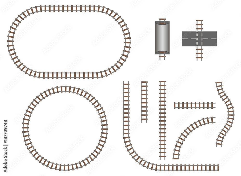 Vector railroad and railway tracks construction elements. Wavy trackway ...