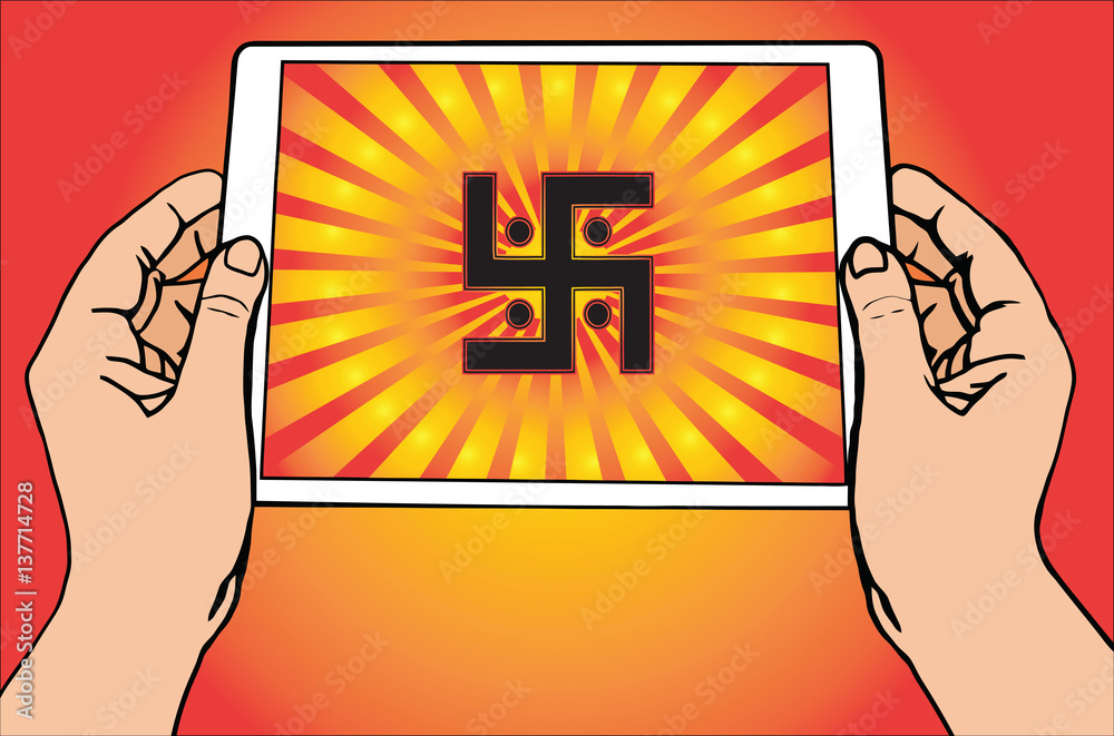 Vecteur Stock Hands holding a tablet on which is depicted the most ...