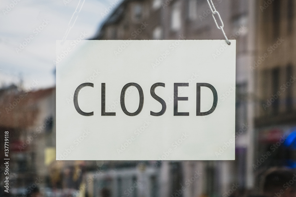 closed sign on shop entrance door Stock Photo | Adobe Stock