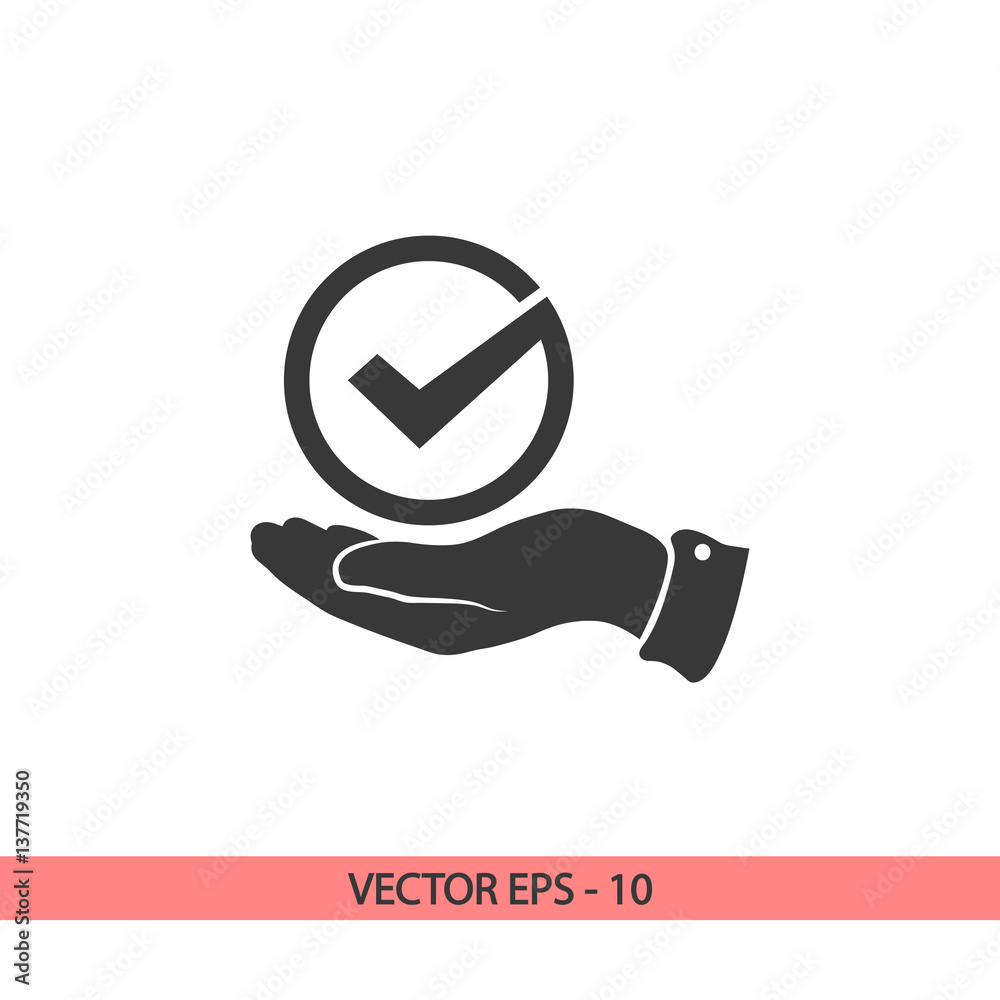 Tick with hand icon, vector illustration. Flat design style Stock ...
