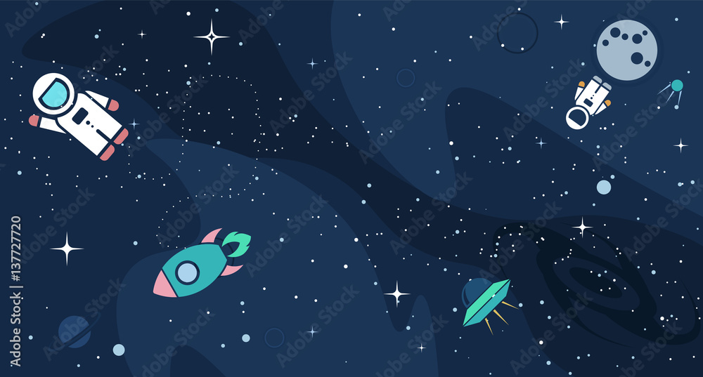 Vector flat cosmos design background Stock Vector | Adobe Stock