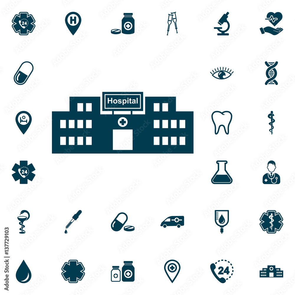 hospital icon, medical set on white background. Vector illustration ...