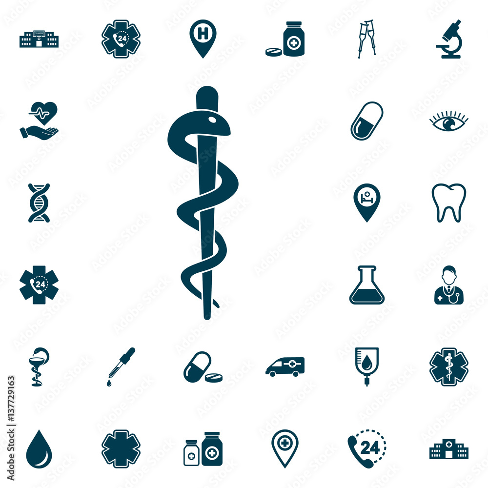 life star snake symbol icon, medical set on white background. Health ...