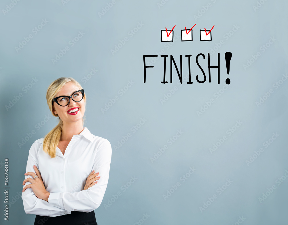 Finish text with business woman Stock Photo | Adobe Stock