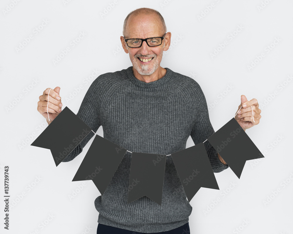 Caucasian Old Man Holding Banners Stock-Foto | Adobe Stock