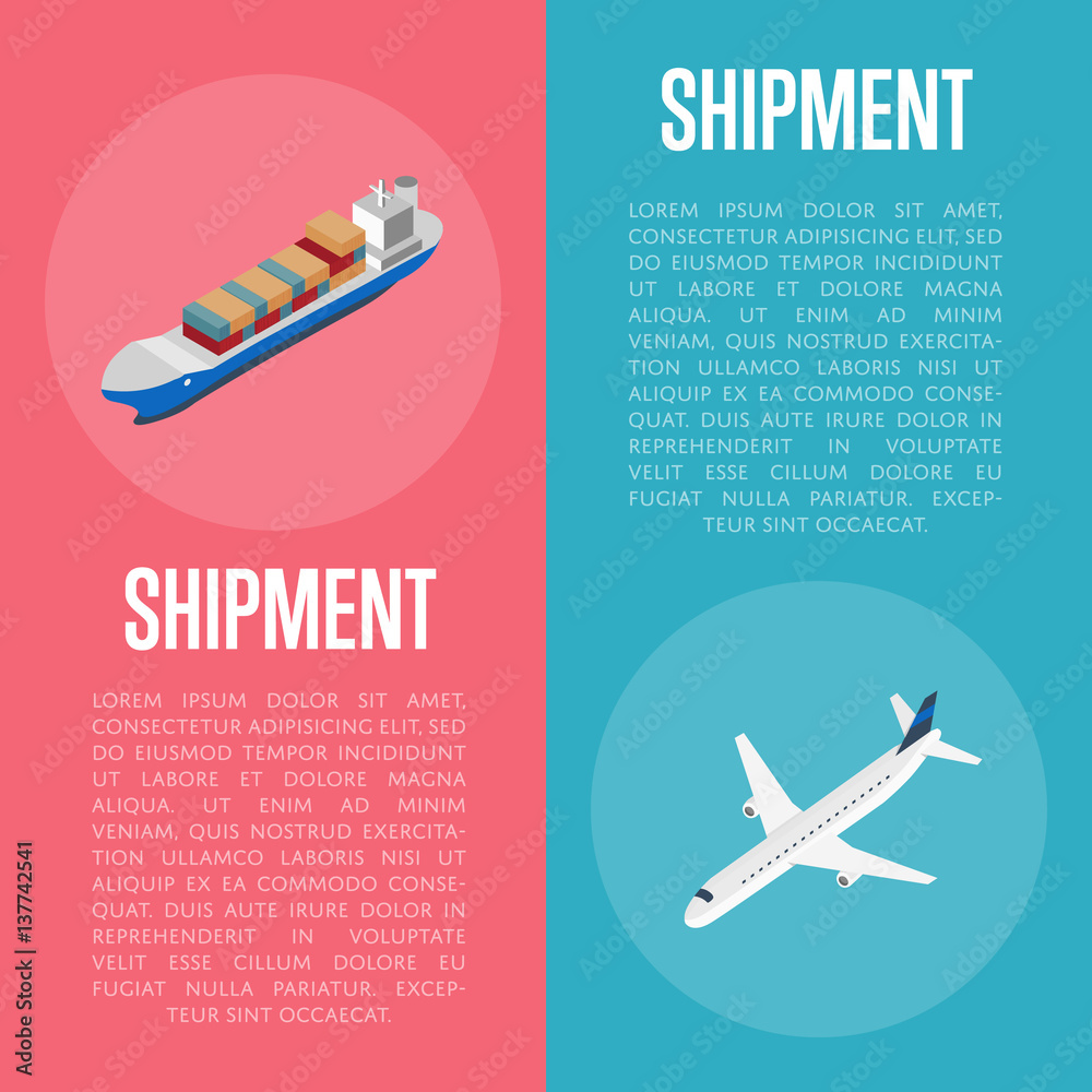 Freight shipment banners isometric vector illustration. Cargo jet ...