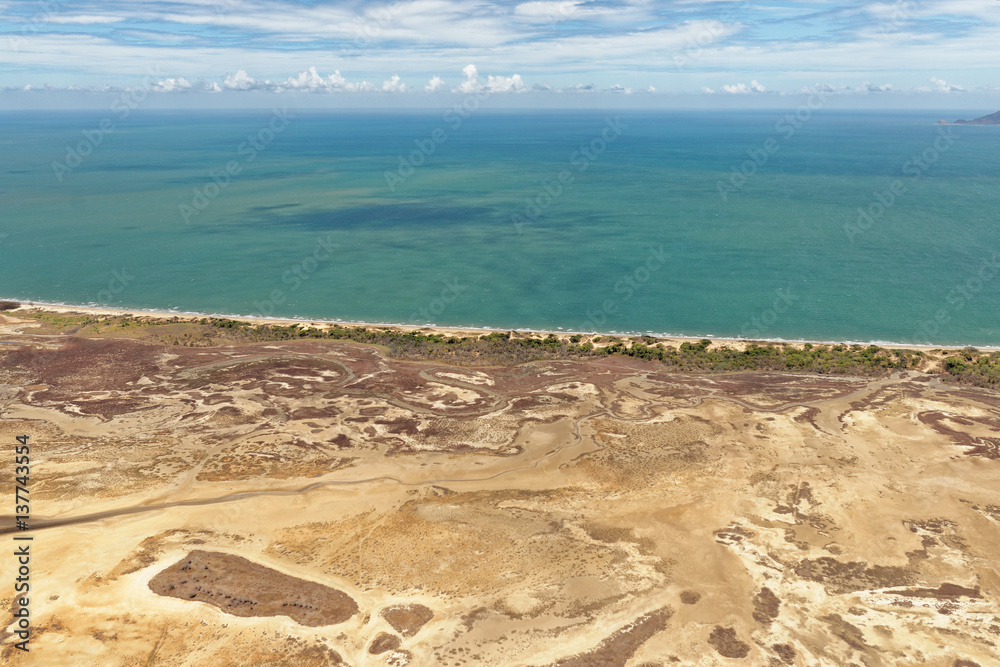 Aerial view of the Burdekin delta shoreline in North Queensland ...