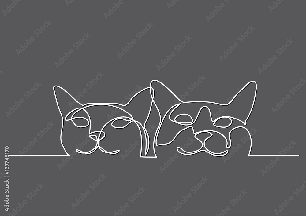 continuous line drawing of two happy cats Stock Vector | Adobe Stock
