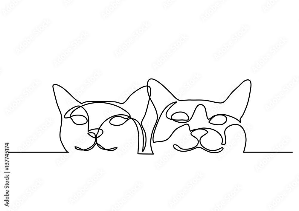 continuous line drawing of two happy cats Stock Vector | Adobe Stock