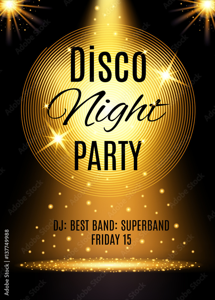 Disco party poster template with shining element. Vector illustration ...