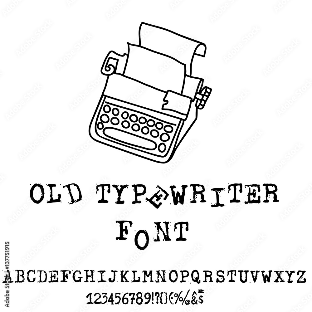Vector old typewriter font. Vintage grunge font. Vector illustration ...