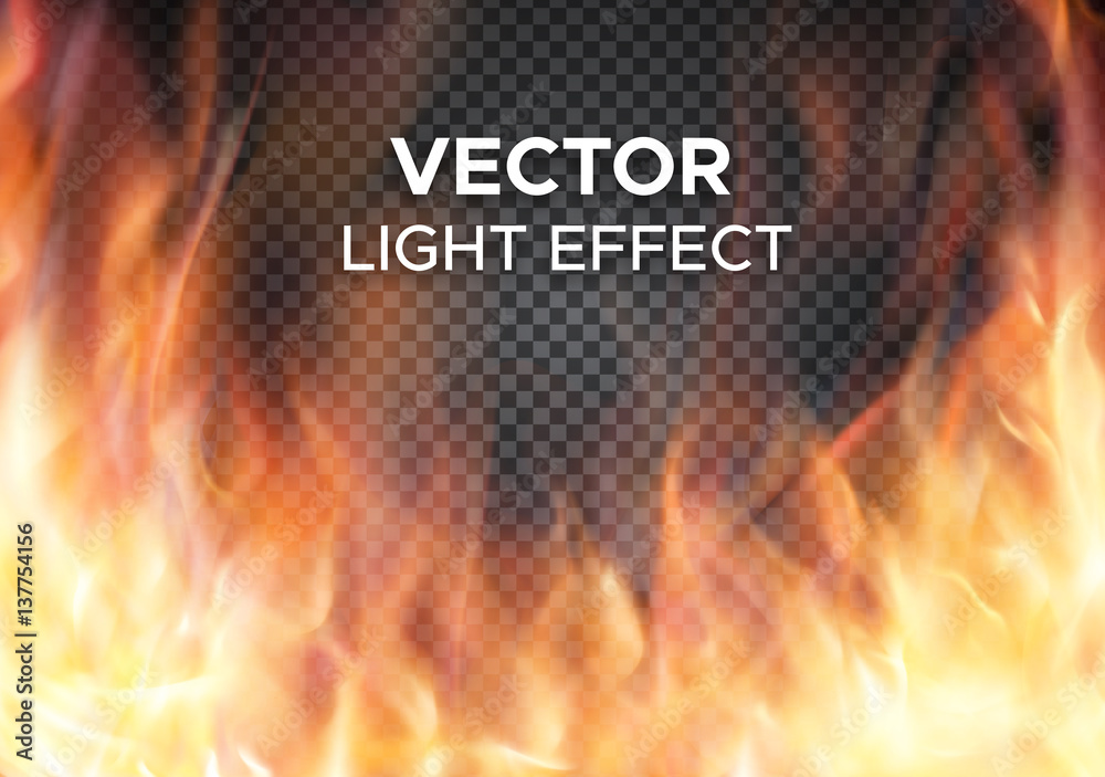 Burning fire flames on transparent background. Vector special light ...