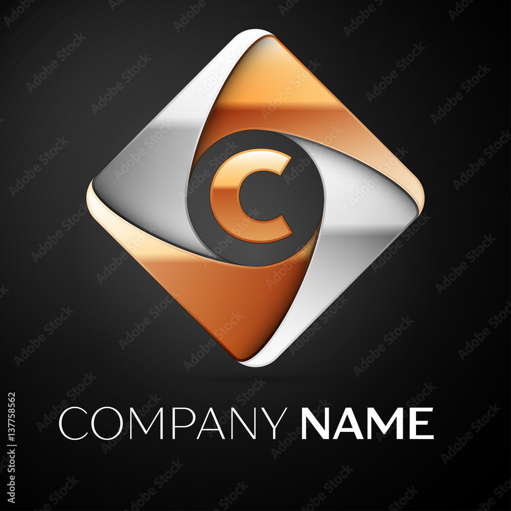 Letter C vector logo symbol in the colorful rhombus on black background ...