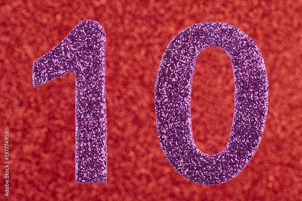 Number ten purple color over a red background. Anniversary. Stock Photo ...