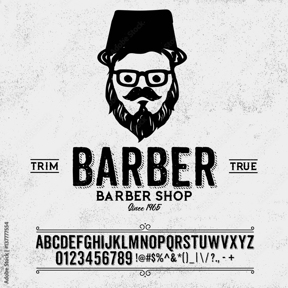 Typeface. Label. Modern barber shop typeface, labels and different type ...