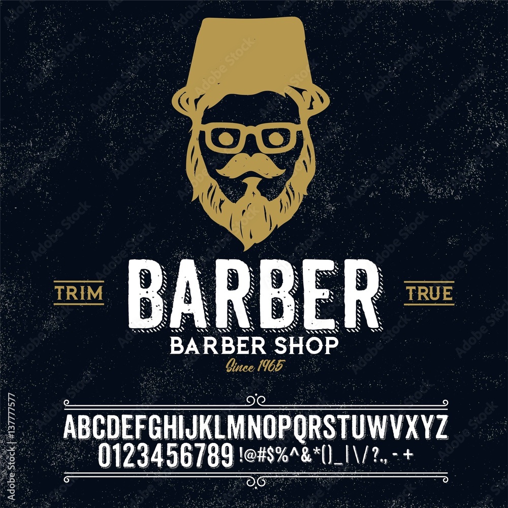 Typeface. Label. Modern barber shop typeface, labels and different type ...