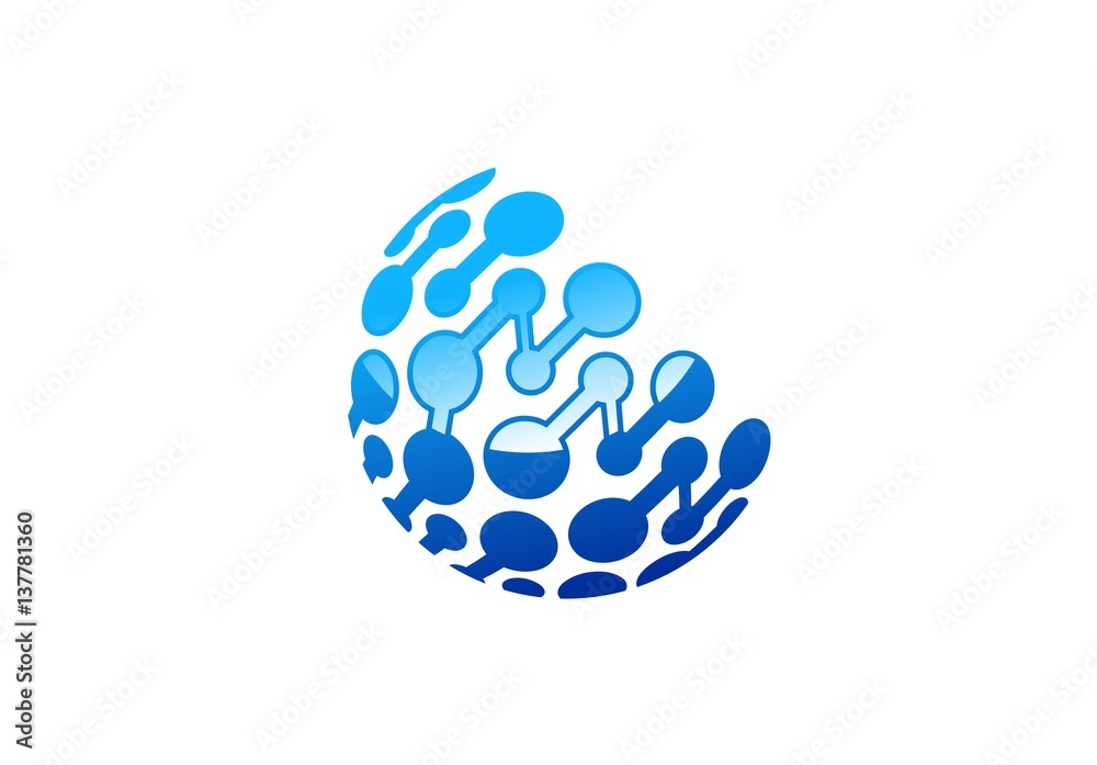 global stylized technology connection logo icon, blue abstract sphere ...