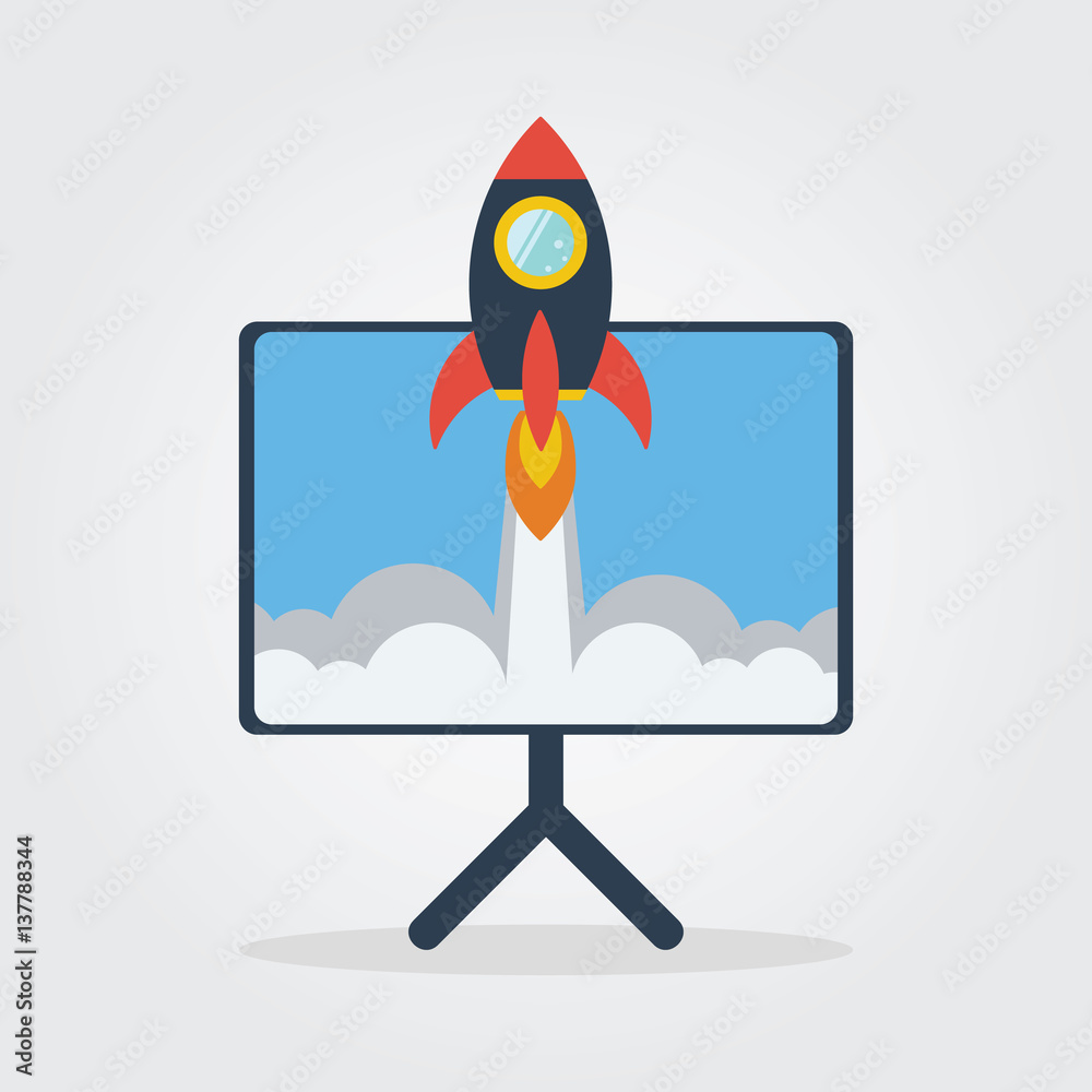 Business Rocket Bar Chart Stats icon design. Success and business ...