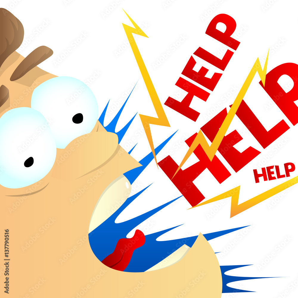 Illustration of a funny cartoon boy/men screaming for help. Stock ...