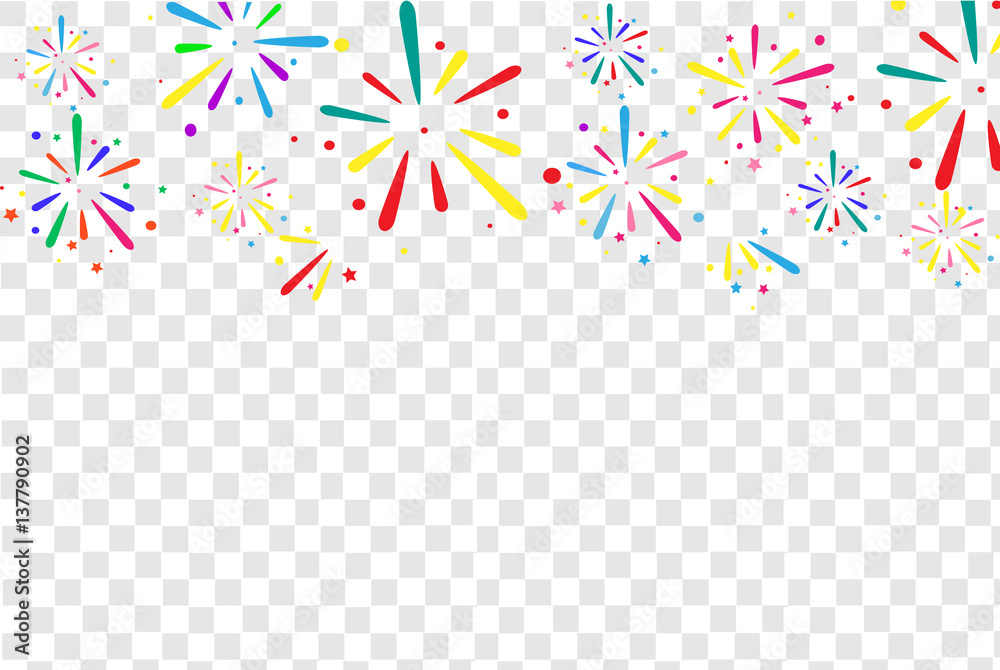 Template of banner with transparent background. Cartoon fireworks Stock ...