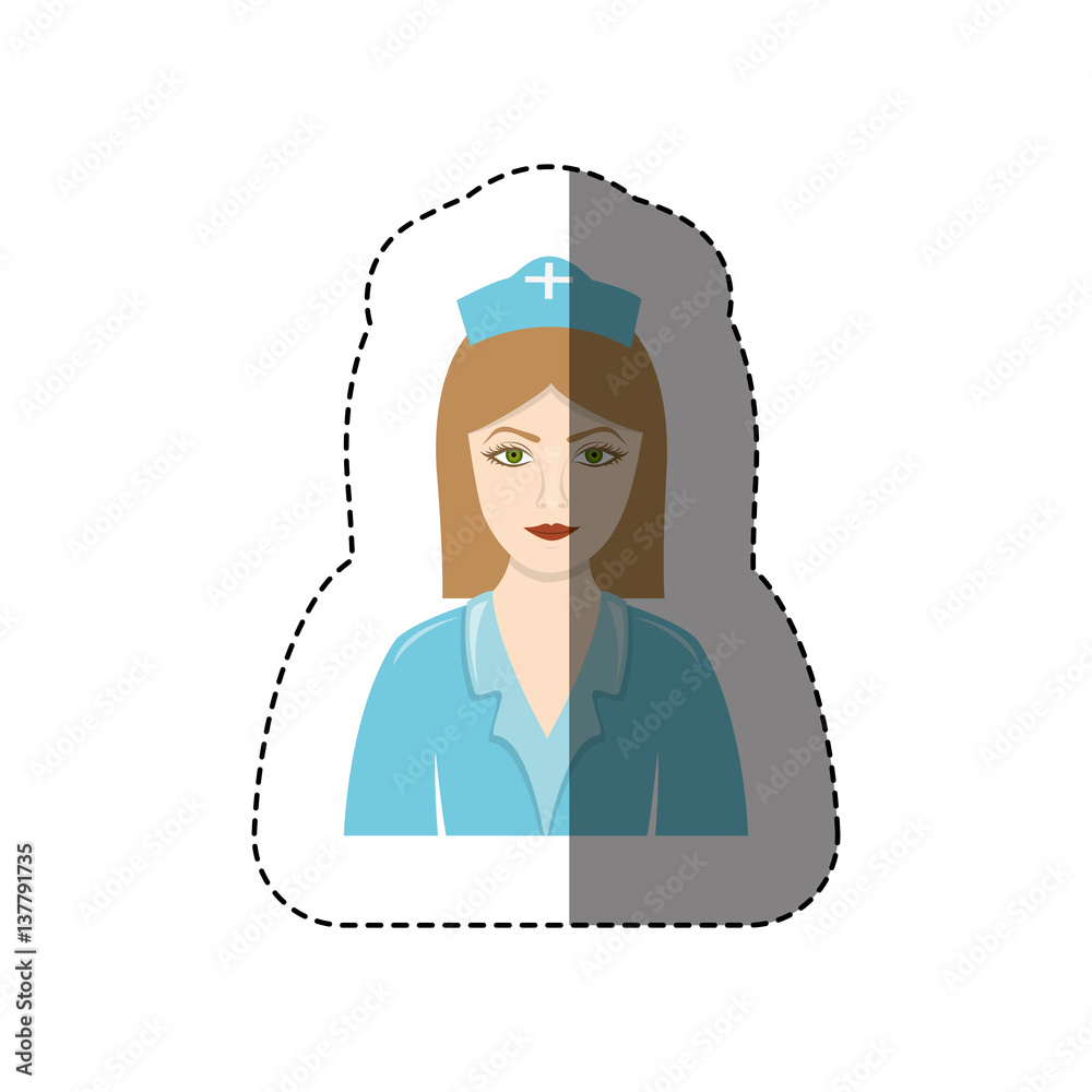 color sticker with half body of nurse vector illustration Stock Vector ...