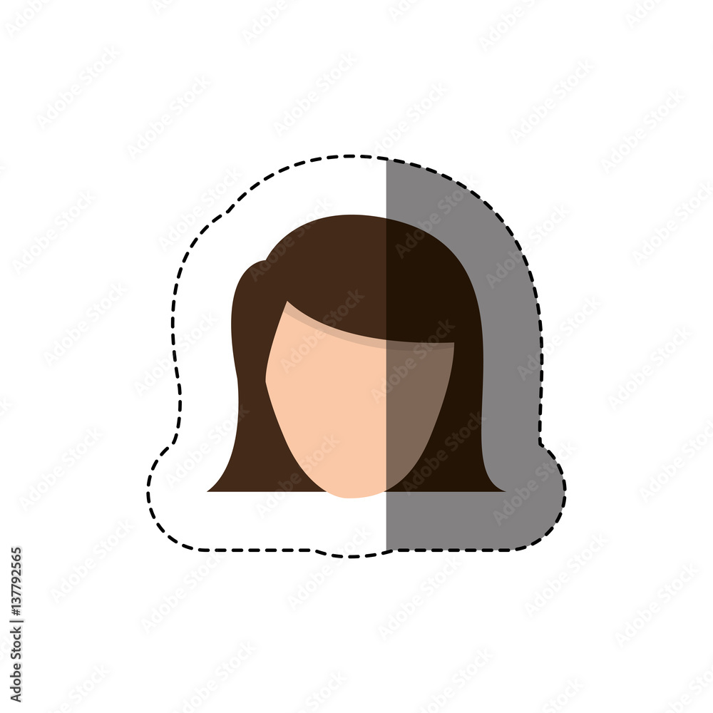 color sticker with head of woman with short hair without face vector ...