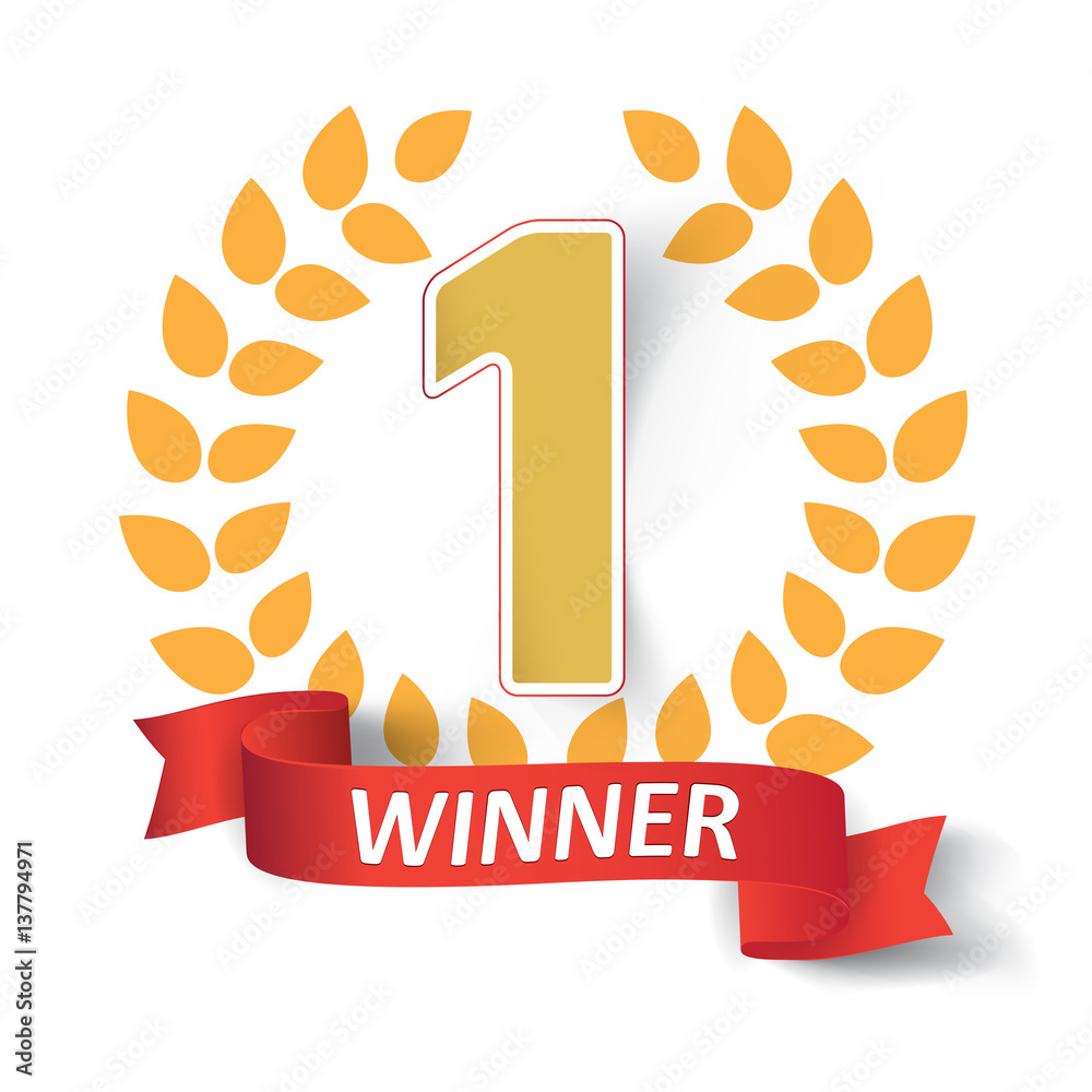 Number one conceptual background with red ribbon, olive branch on white ...