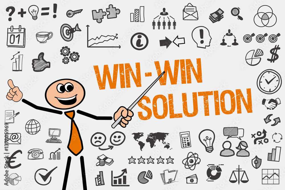 Illustrazione Stock Win-Win Solution / Mann mit Symbole | Adobe Stock