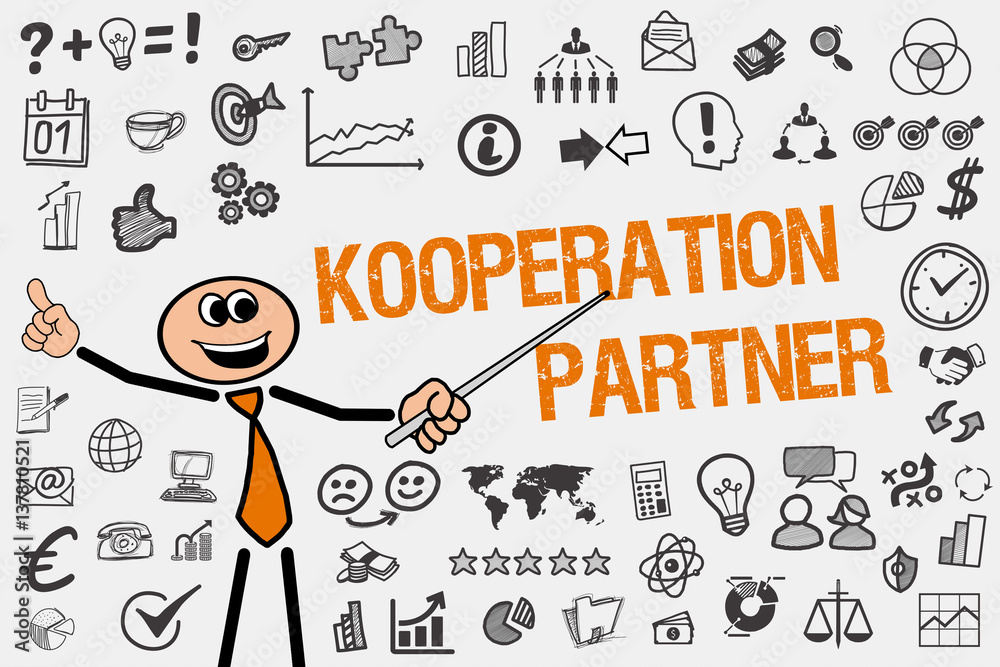 Kooperation Partner / Mann mit Symbole Stock-Illustration | Adobe Stock