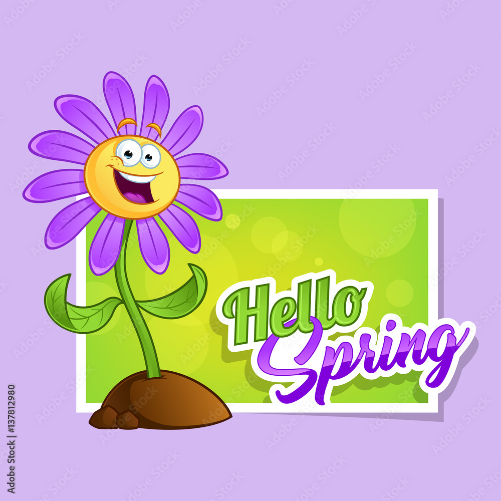 Card hello spring with a cartoon flower Stock Vector | Adobe Stock