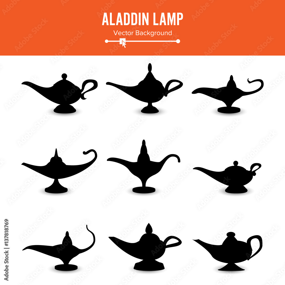 Aladdin lamp Vector. Set Icons Aladdins lamp Signs. Illustration Of ...