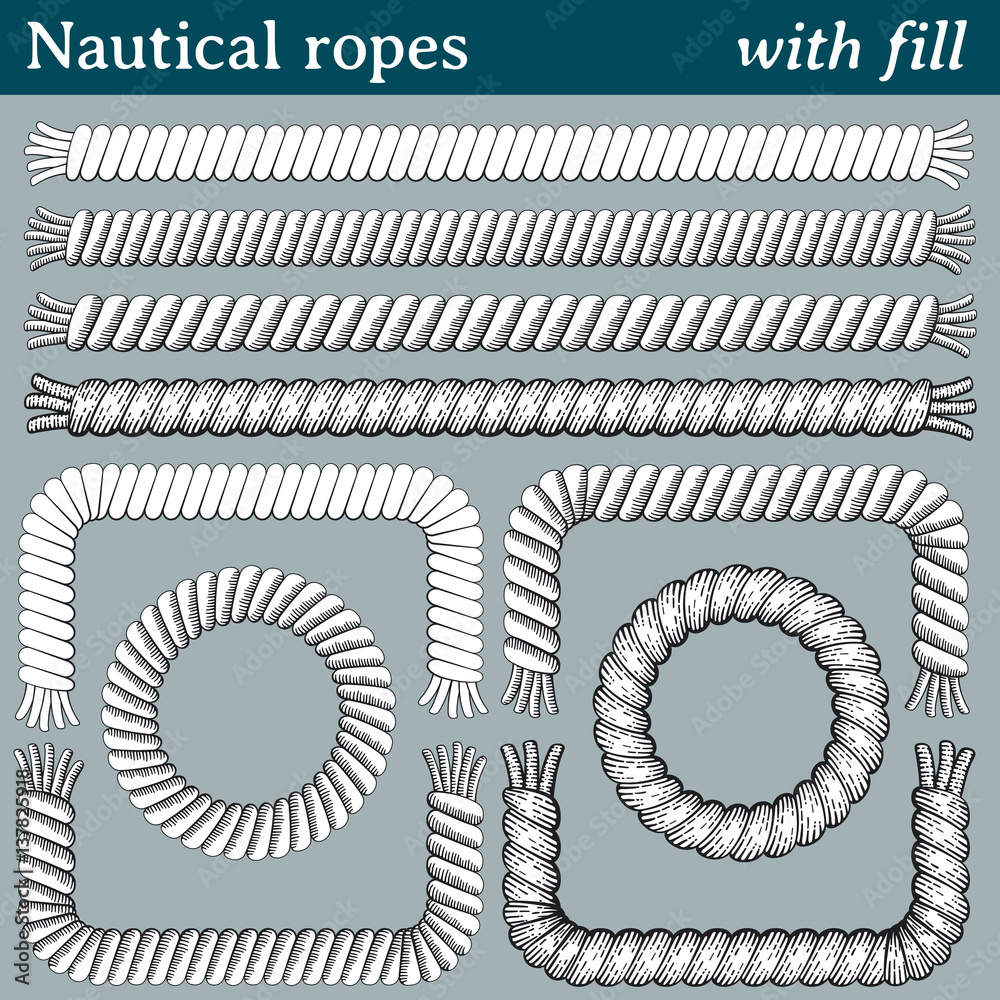Nautical ropes, with fill. 4 different brushes of nautical ropes with ...