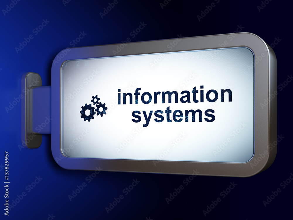 Information concept: Information Systems and Gears on billboard ...