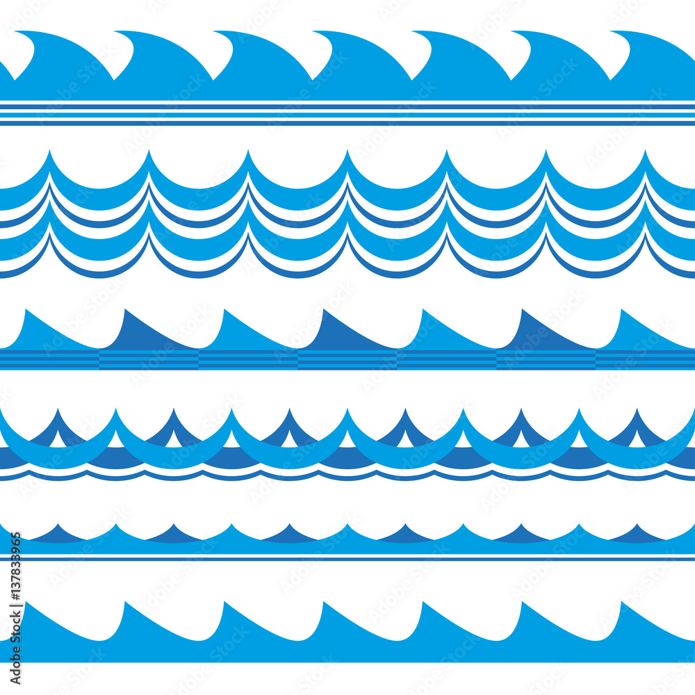 Wave set. Waves seamless pattern. Sea and ocean waves isolated on white ...