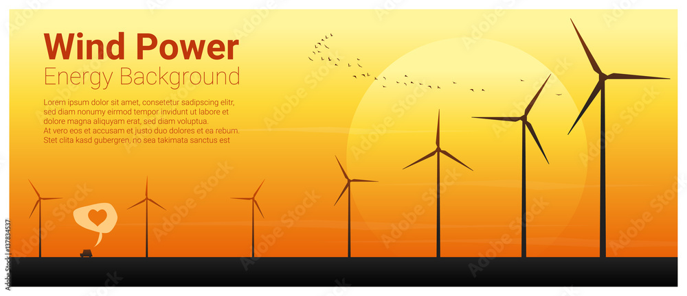 Energy concept background with wind turbine , vector , illustration ...