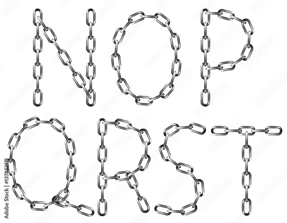 Vector alphabet letters made from metal chain, isolated on white ...