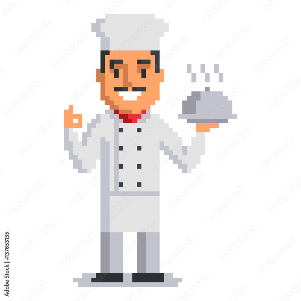 Chef isolated on white background. Cook pixel game style illustration ...