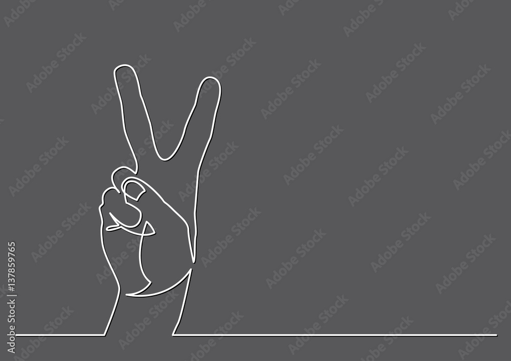 continuous line drawing of hand showing victory sign Stock Vector ...
