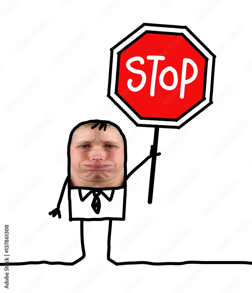 Cartoon people - businessman and stop sign Stock Illustration | Adobe Stock