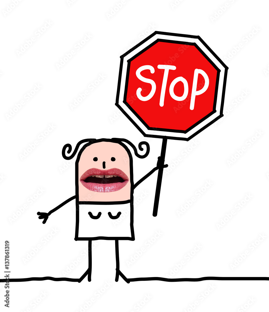 Cartoon people - woman and stop sign Stock Illustration | Adobe Stock