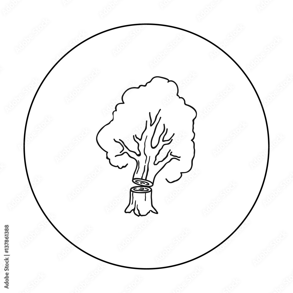 Falling tree icon in outline style isolated on white background ...