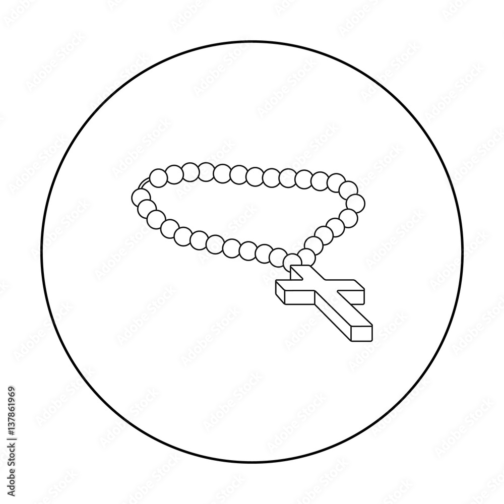 Christian rosary icon in outline style isolated on white background ...