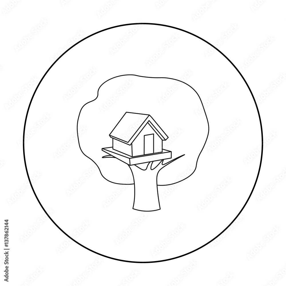 Tree house icon in outline style isolated on white background. Play ...