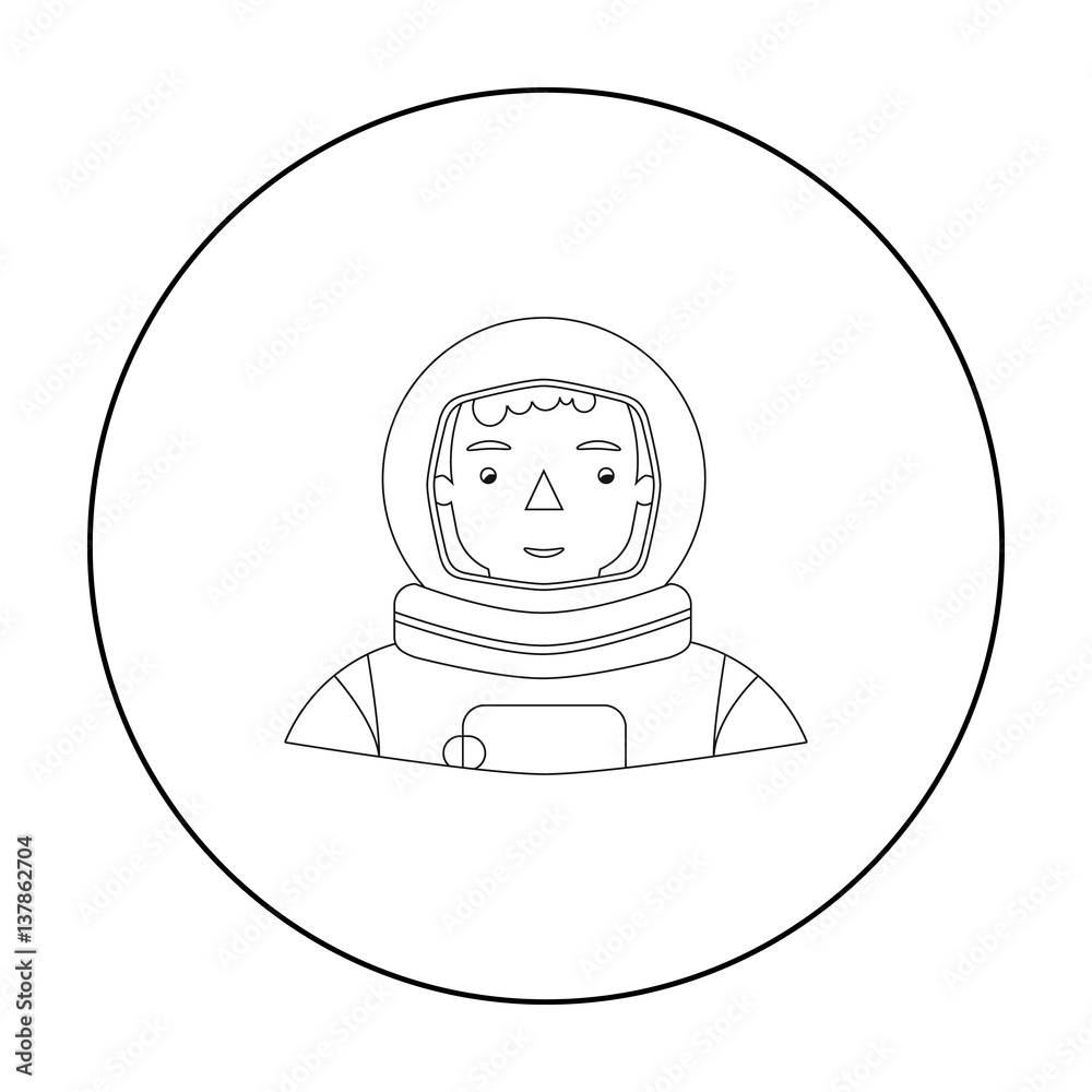 Astronaut icon in outline style isolated on white background. People of ...