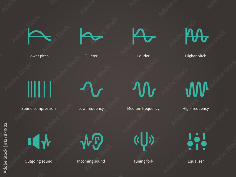 Sound compression and audio waves icons set. Stock Vector | Adobe Stock