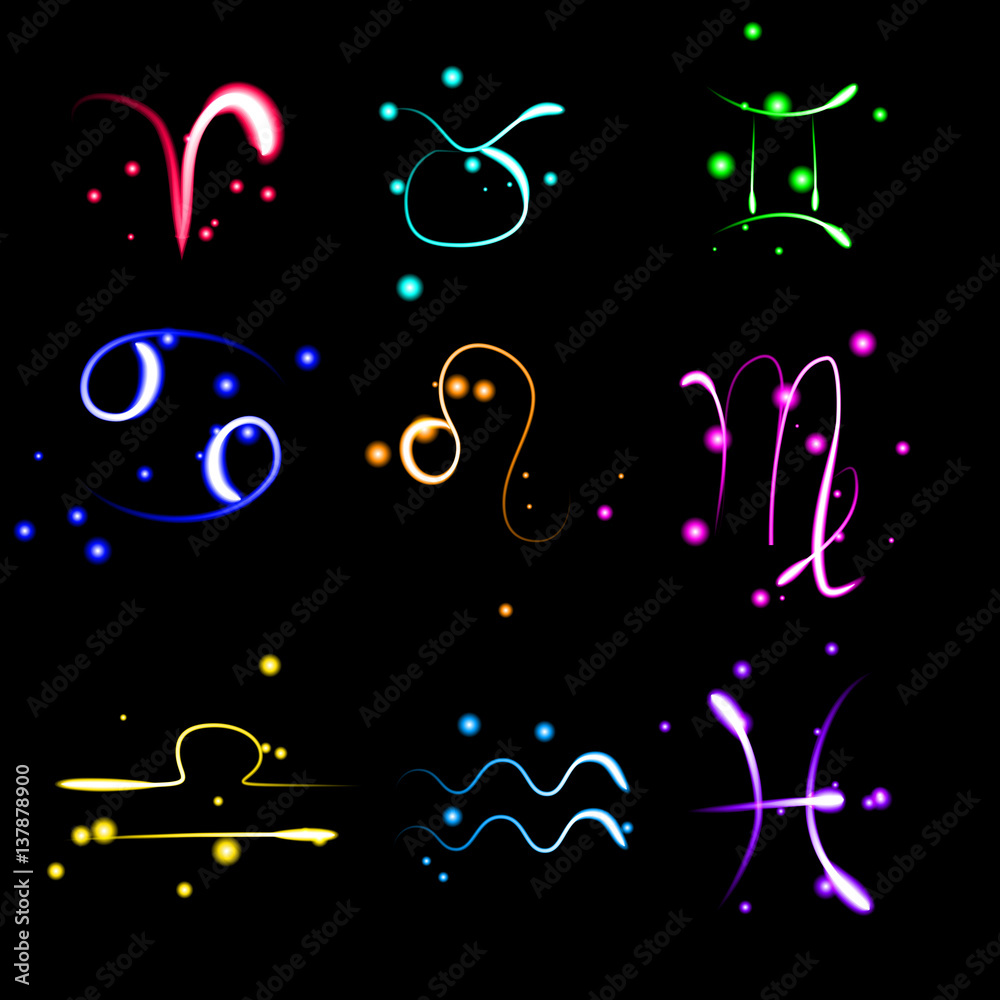 Neon Zodiac signs - vector illustration Stock-Vektorgrafik | Adobe Stock
