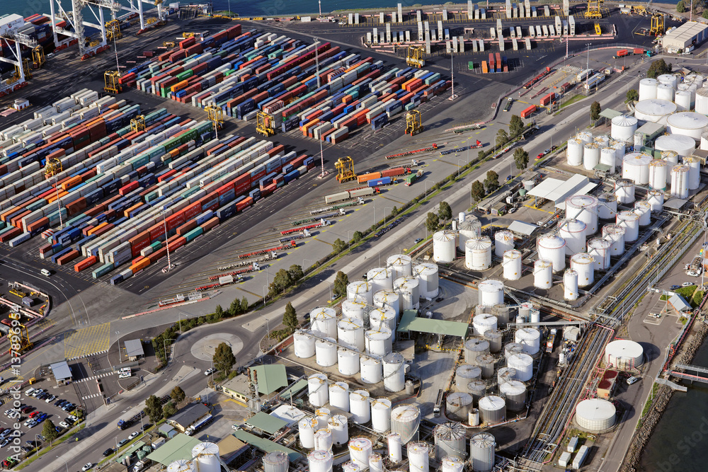Aerial view of shipping containers and storage tanks in Melbourne ...