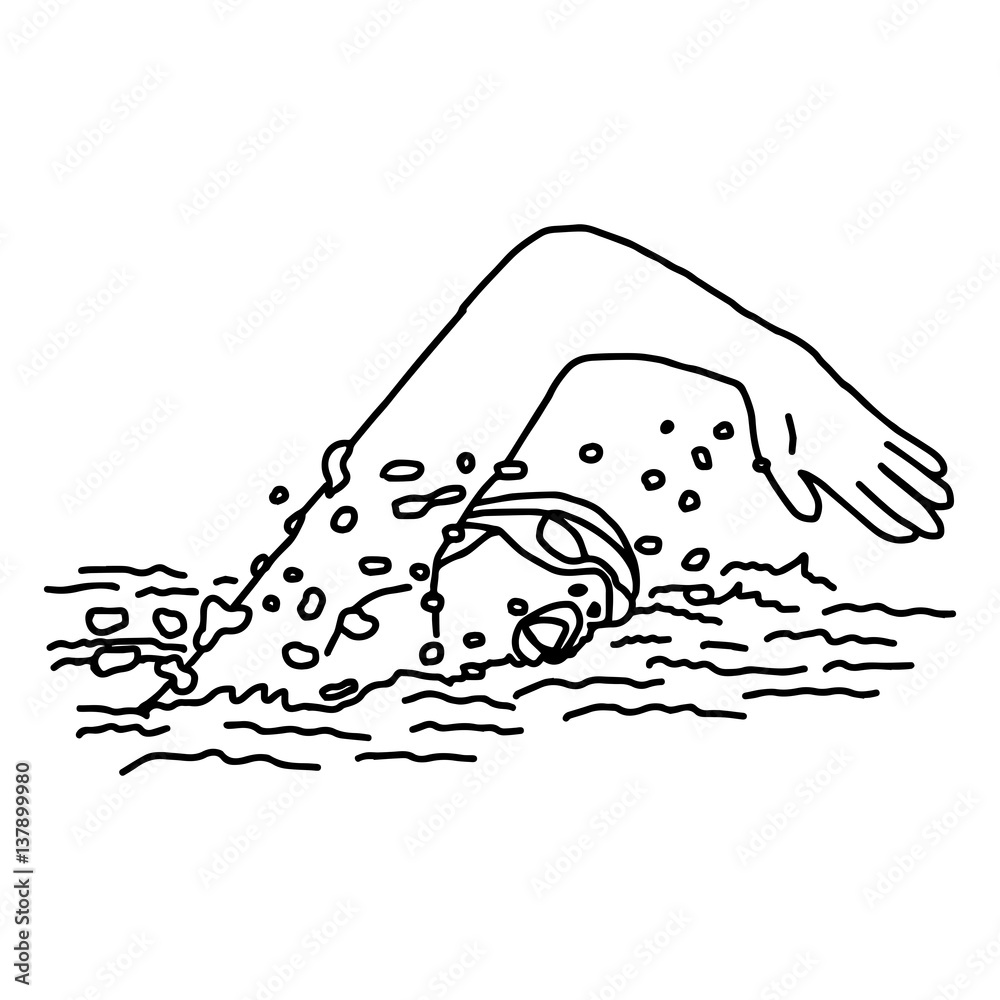 swimmer - vector illustration sketch hand drawn with black lines ...