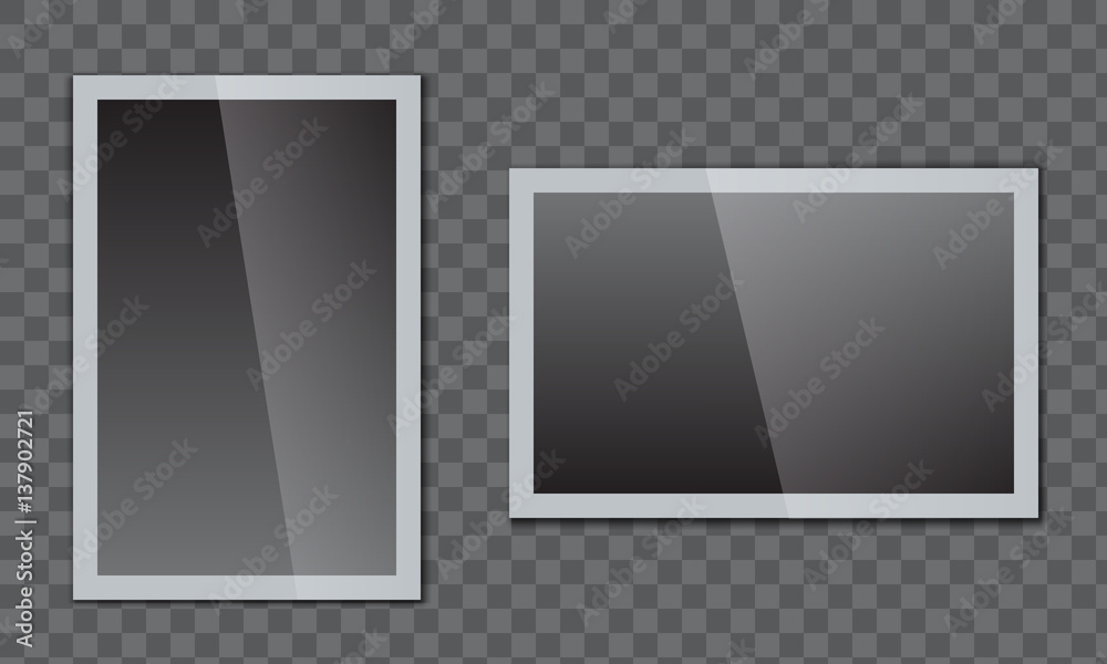 Realistic Photo frame. White plastic border with transparent background ...